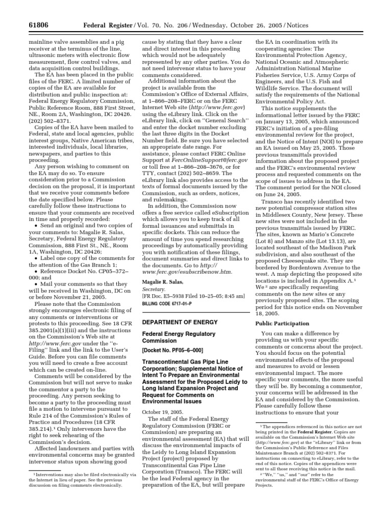 Notice: Environmental Statements Availability, Etc.: Transcontinental ...