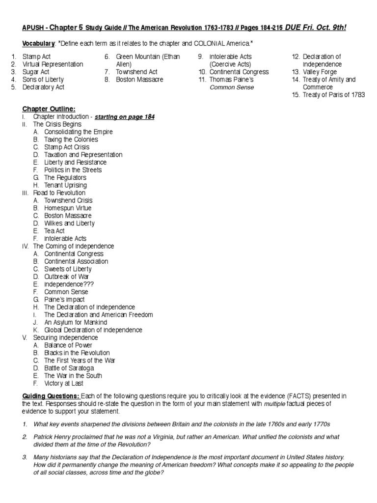 apush chap 5 study guide