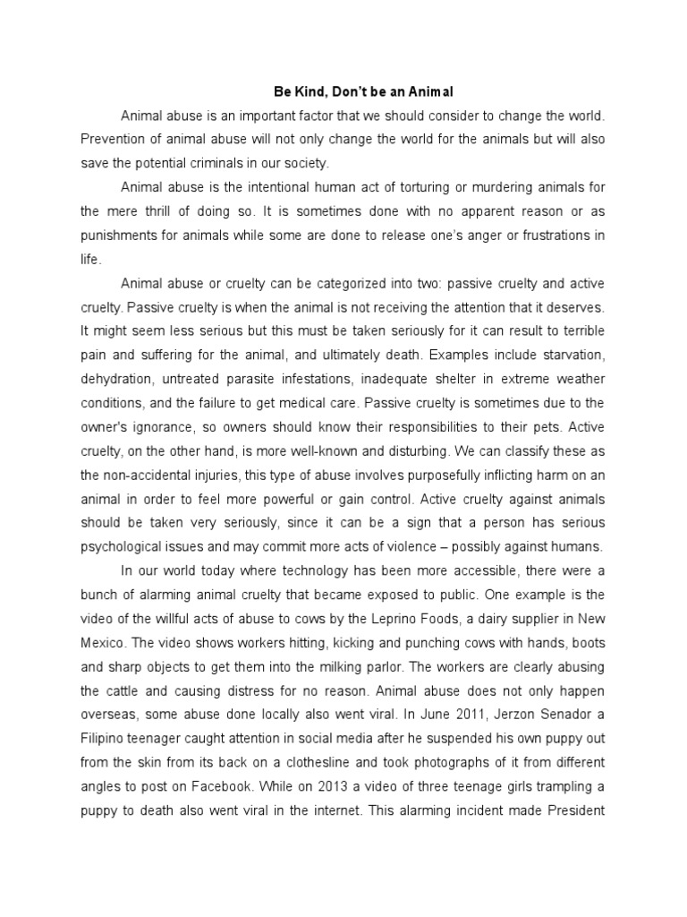 Essay On Animal Abuse | PDF | Cruelty To Animals | Child Abuse