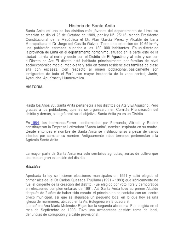 Historia del Distrito de Santa Anita | PDF | Lima