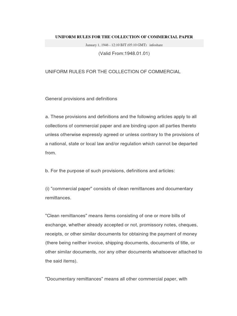 Uniform Rules For The Collection of Commercial Paper | PDF | Payments ...