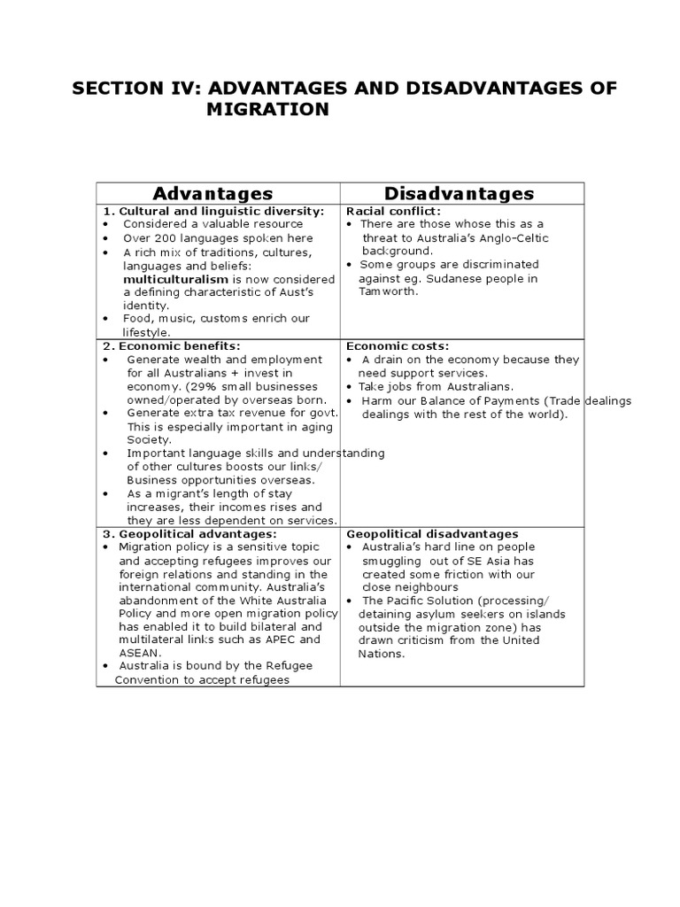 Migration: Pros and Cons Overview | PDF | Australia | Multiculturalism