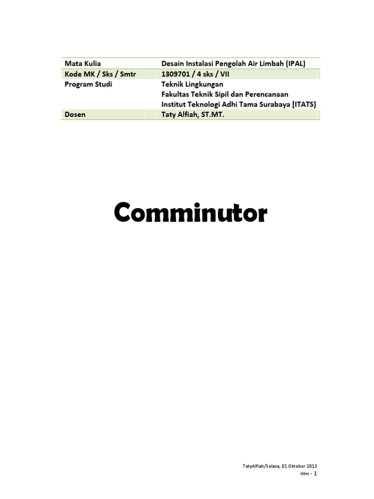 Ebook Ipal Comminutor | PDF | Sewage Treatment | Mill (Grinding)