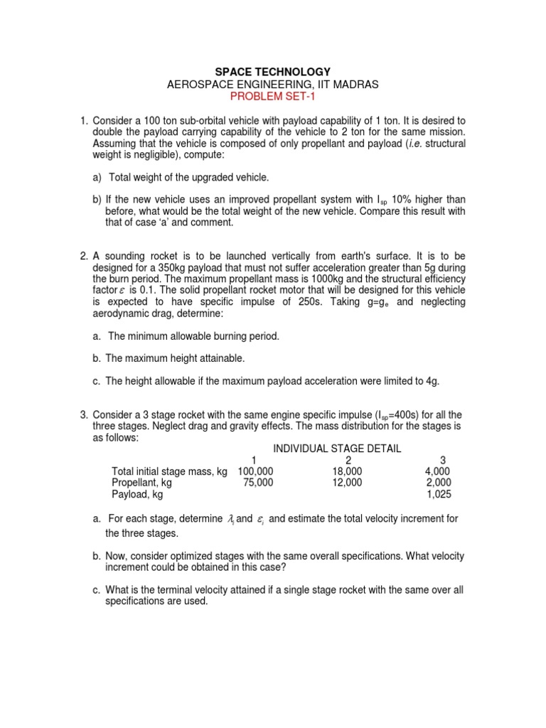 Problem Set 9 Pdf Rocket Multistage Rocket
