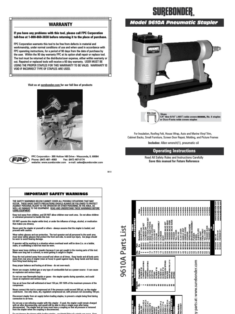 Sure Bonder 9610 A Stapler | PDF | Valve | Piston
