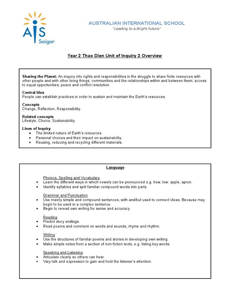 Uoi 2 Overview Y2td Approved | PDF | Word | Writing