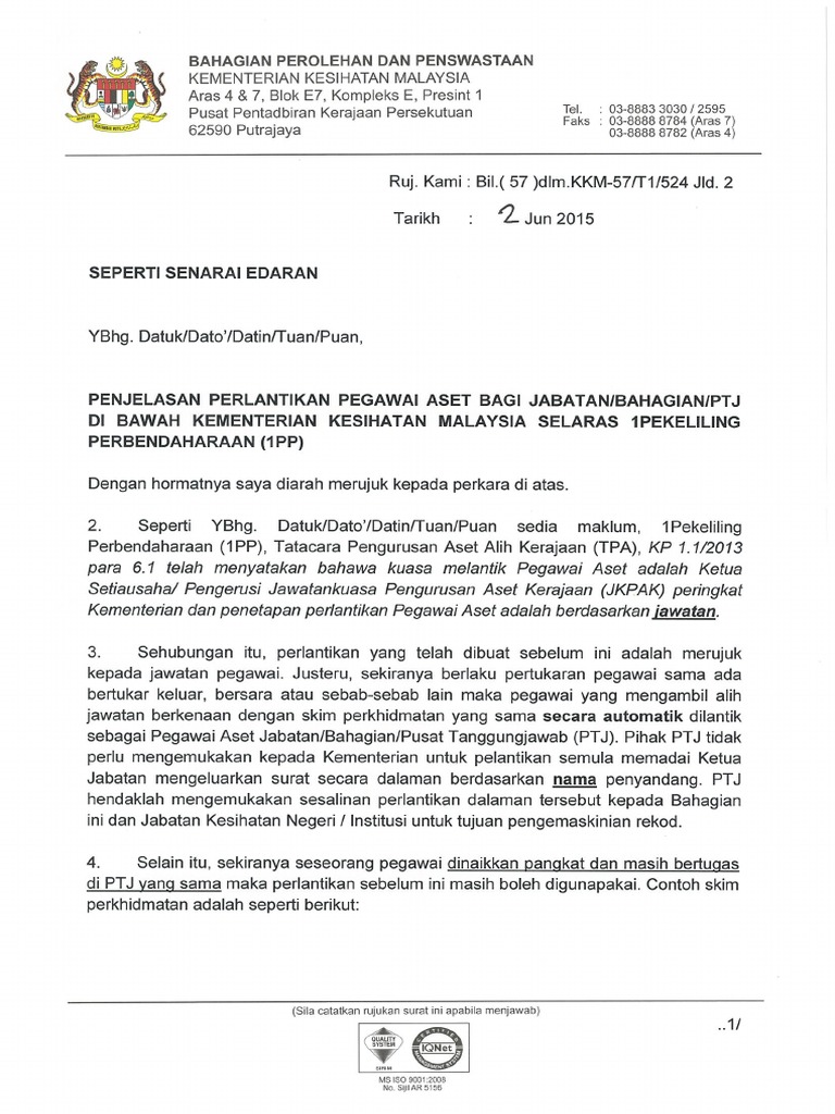 Surat Penjelasan Perlantikan Pegawai Aset Dan Soalan Lazim Ditanya ...