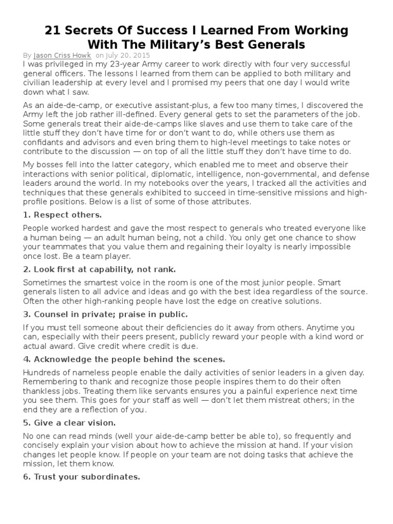 21 Lessons Learned From Generals | PDF | Leadership