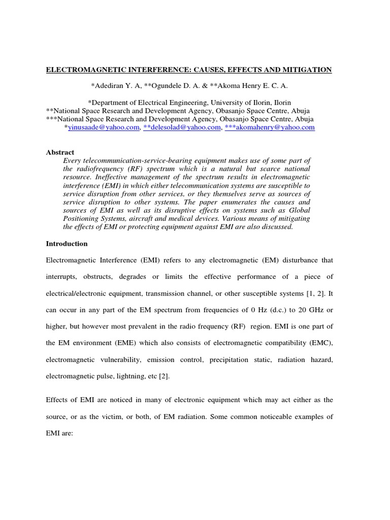 Electromagnetic Interference Causes Effects And Mitigation Pdf Electromagnetic Interference