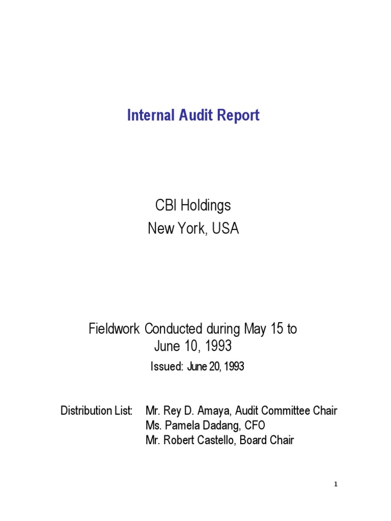 Internal Audit Report - CBI HOLDINGS | PDF | Accounts Payable | Debits ...