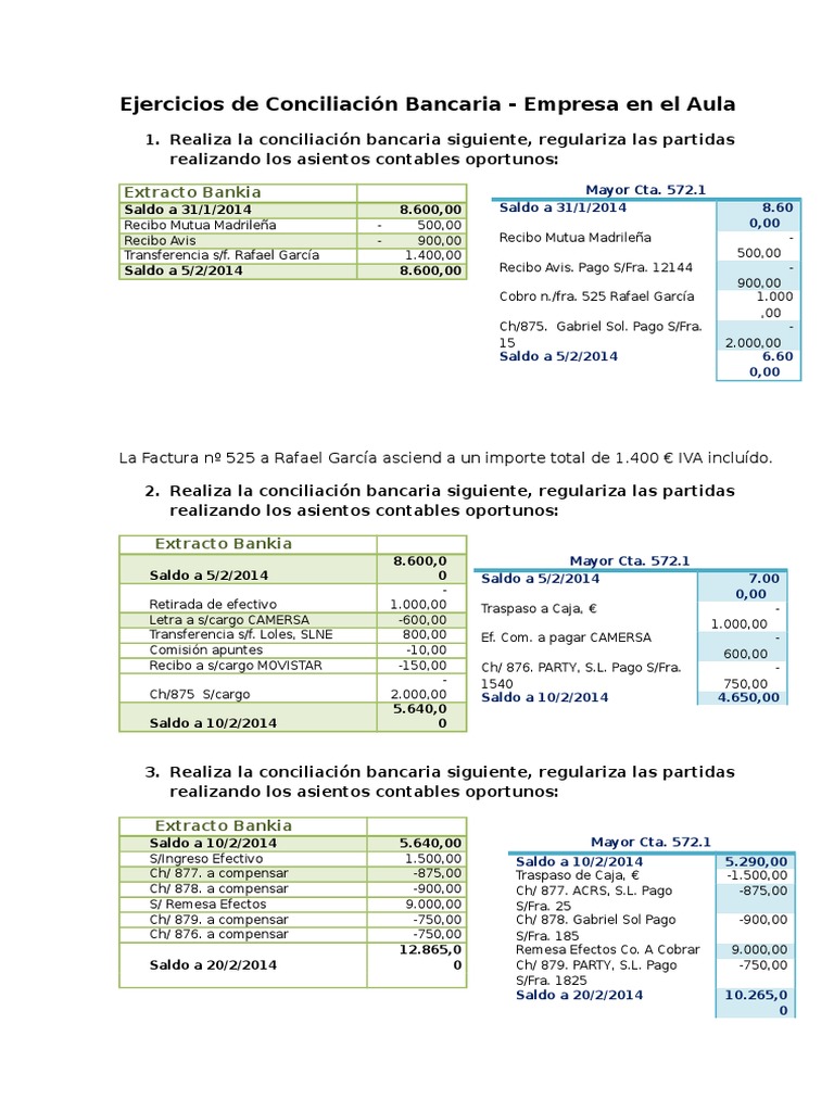 Ejercicios de Conciliación Bancaria | PDF | Inversores institucionales | Cheque