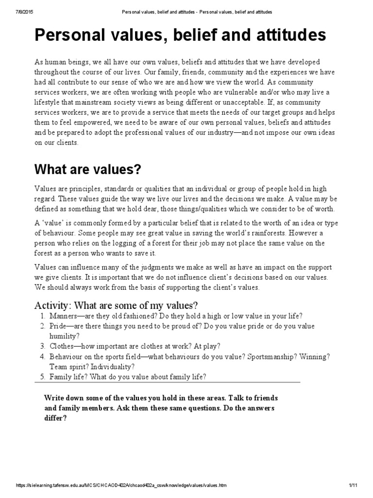 Personal Values, Belief and Attitudes - Personal Values, Belief and Attitudes | PDF | Attitude ...