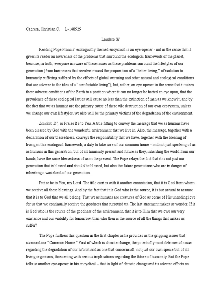 Pope Francis' Laudato Si' - An Eye-Opening Call to Care for Our Common ...