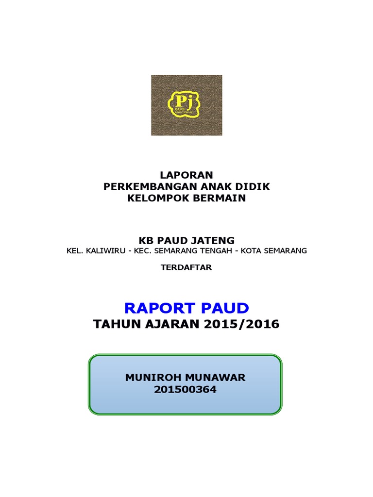 c.18 Contoh Cover Raport Paud TK KB Tpa | PDF
