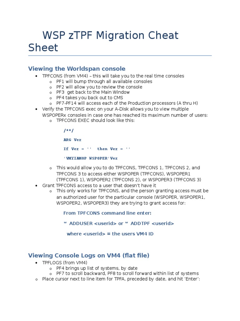 WSP ZTPF Migration Cheat Sheet | PDF | Command Line Interface ... WSP ZTPF Migration Cheat Sheet | PDF | Command Line Interface ...
