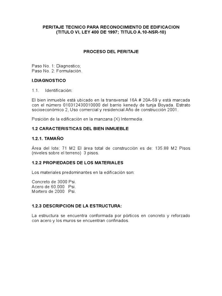 Peritaje Tecnico para Reconocimiento de Edificacion | Descargar gratis ...