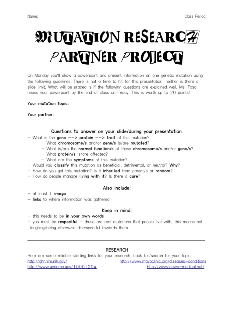Mutation Research Partner Project: Questions To Answer On Your Slide ...