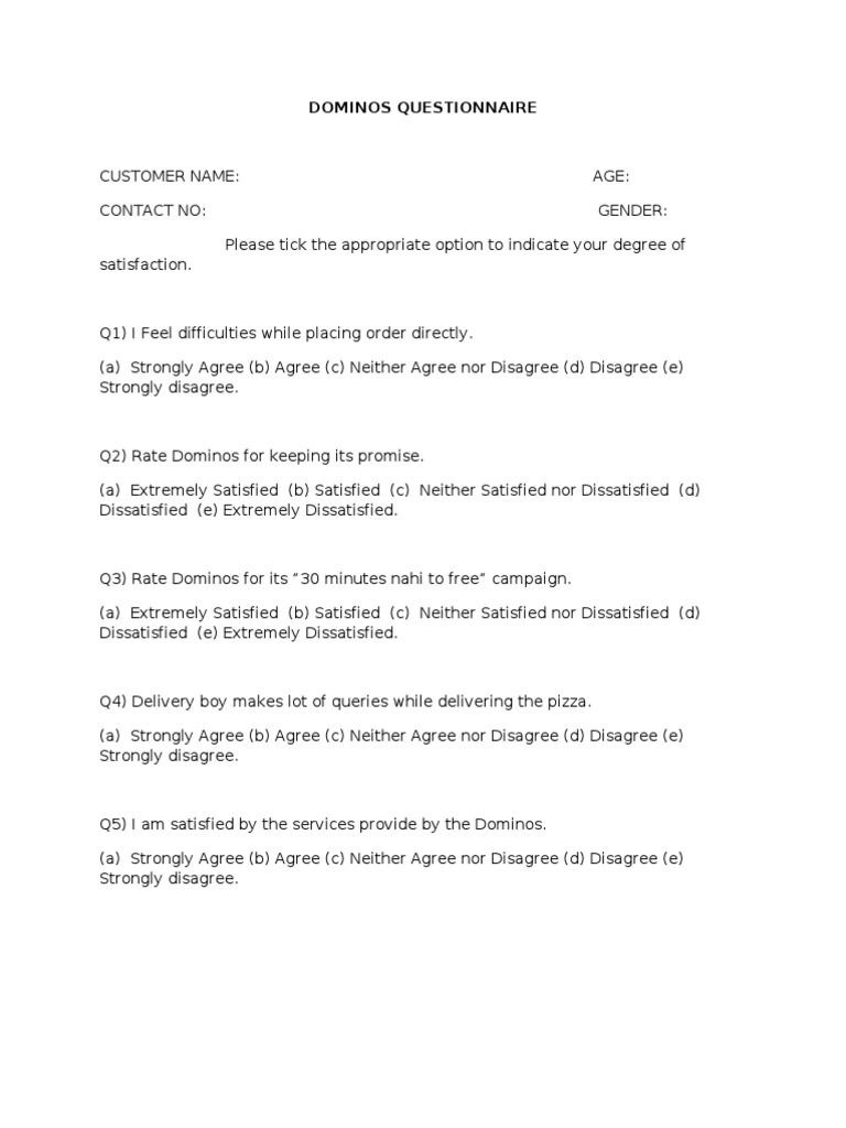 Domino's Customer Satisfaction Survey | PDF | Domino's Pizza | Business