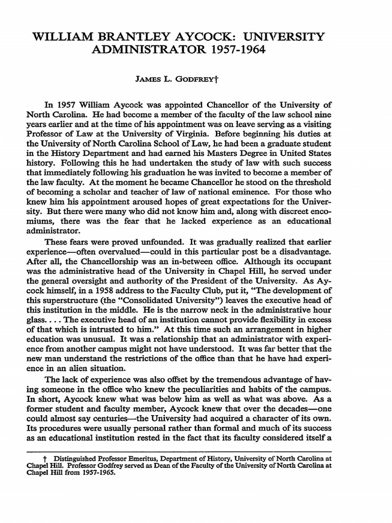 William Brantley Aycock: University ADMINISTRATOR 1957-1964 | PDF ...