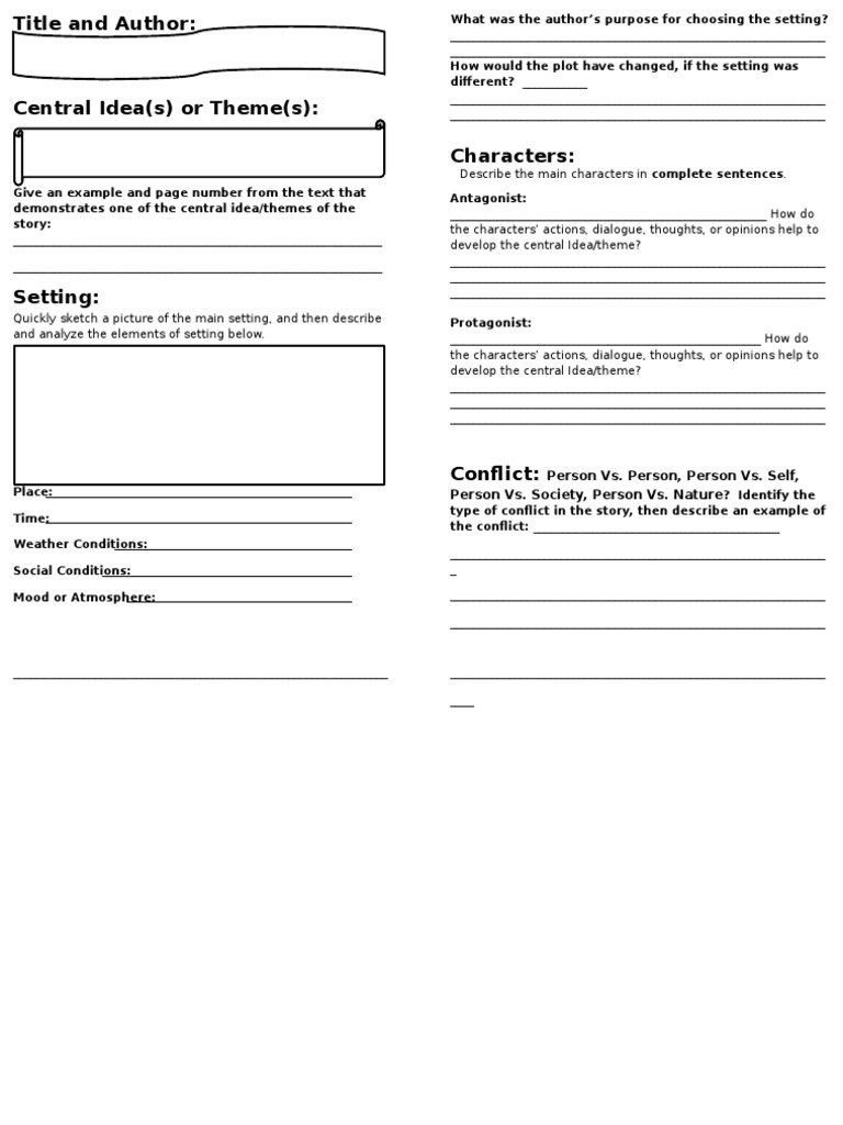 Short Story Elements Graphic Organizer - Front Page | PDF
