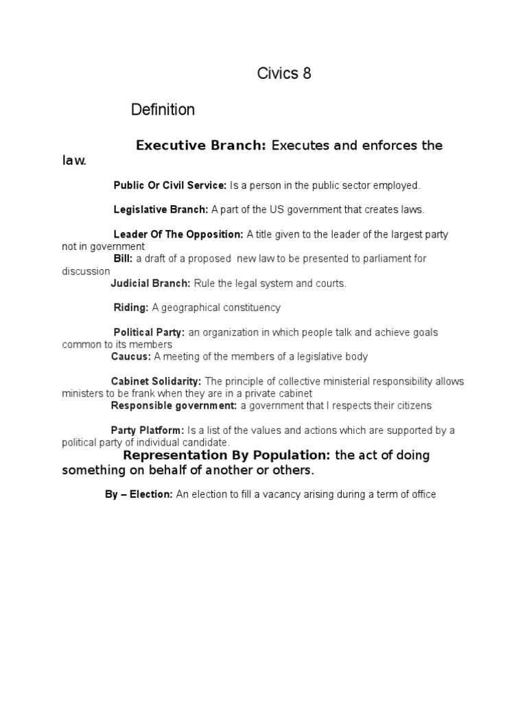 Civics 8: Key Government Terms Explained | PDF | Politics