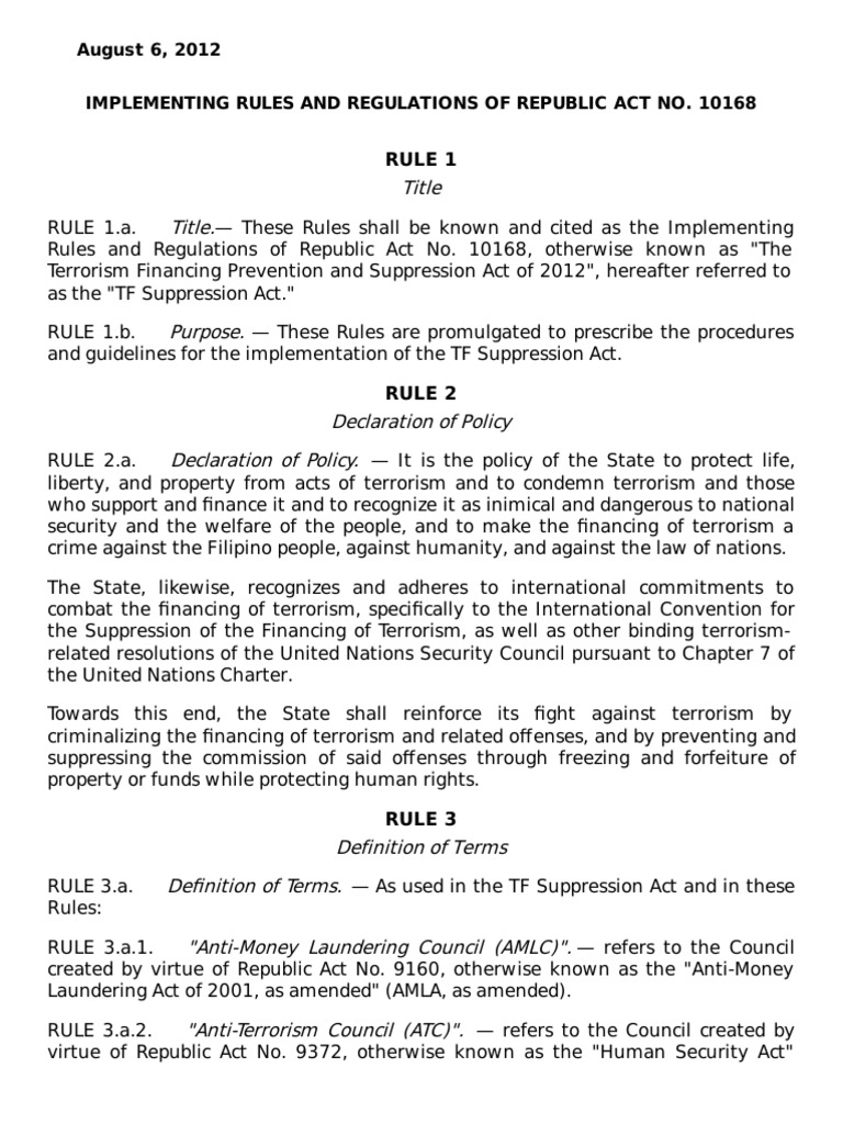 IRR RA 10168 | Extradition | Crimes | Free 30-day Trial | Scribd