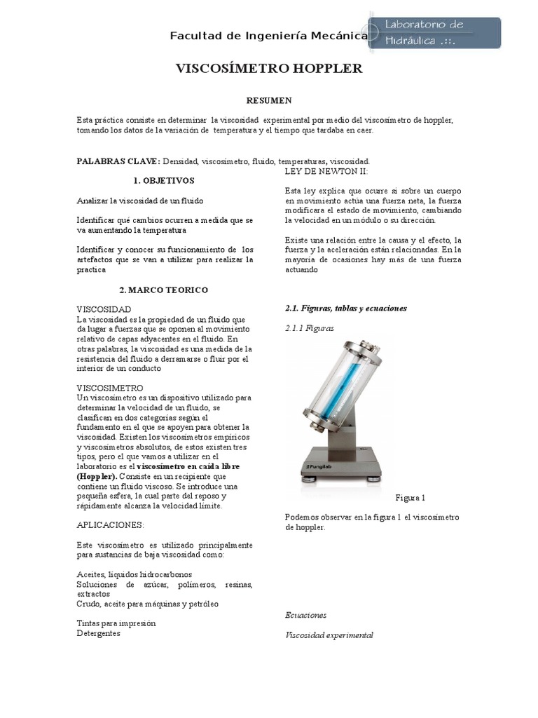 Viscosimetro Hoppler | PDF | Viscosidad | Fluido