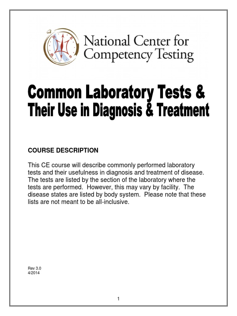 Common Lab Tests & Their Use in Diagnosis & Treatment PDF | PDF | Blood ...