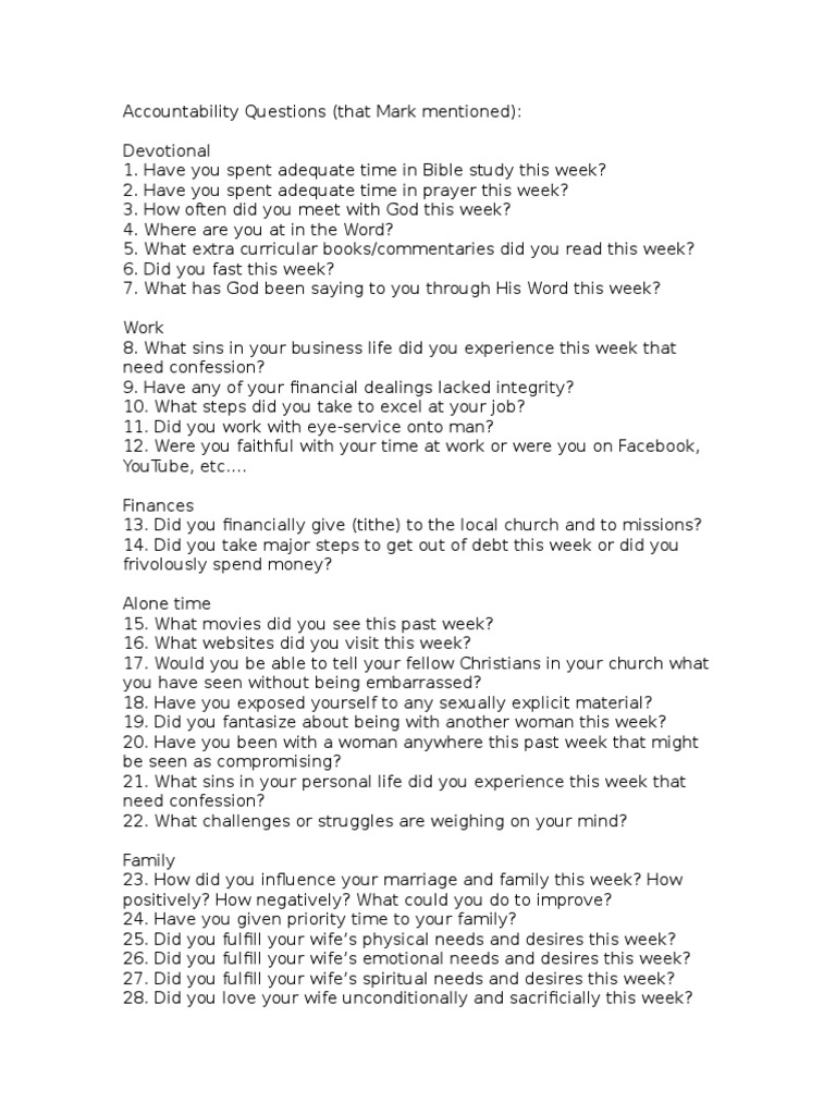 Accountability Questions | PDF | Confession (Religion) | Anger