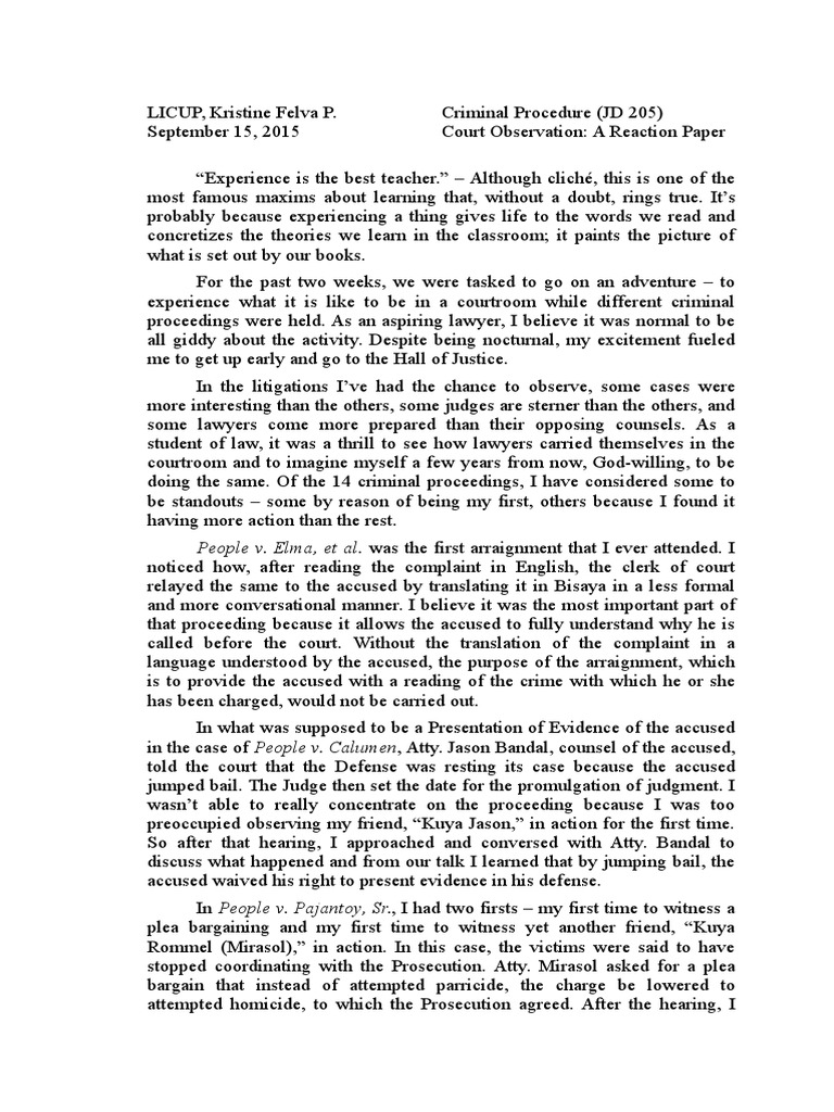 Courtroom Observation Insights | PDF | Prosecutor | Plea