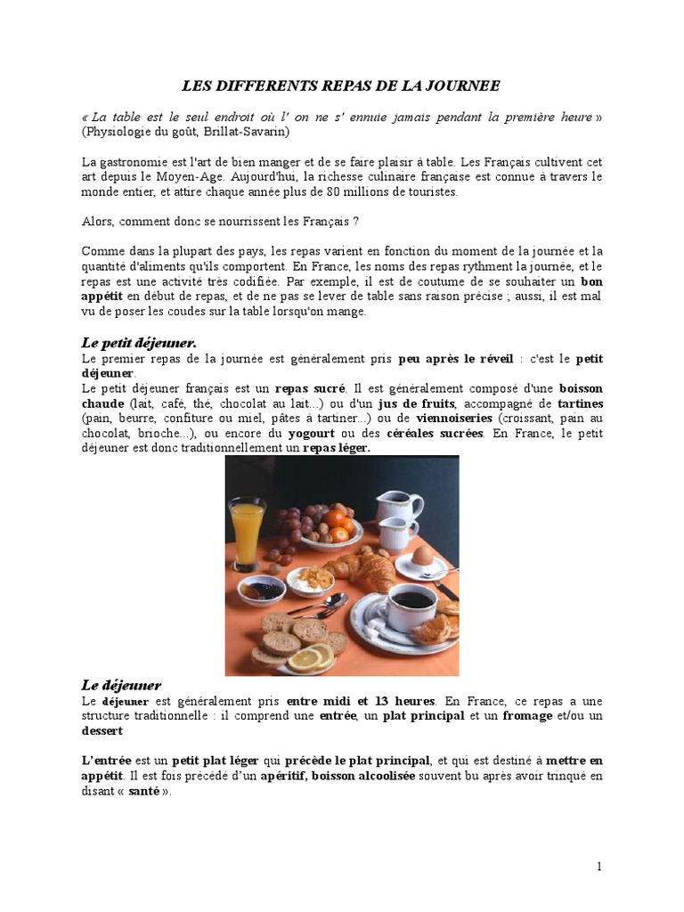Les Differents Repas de La Journee | PDF | Repas | Nourriture et boisson