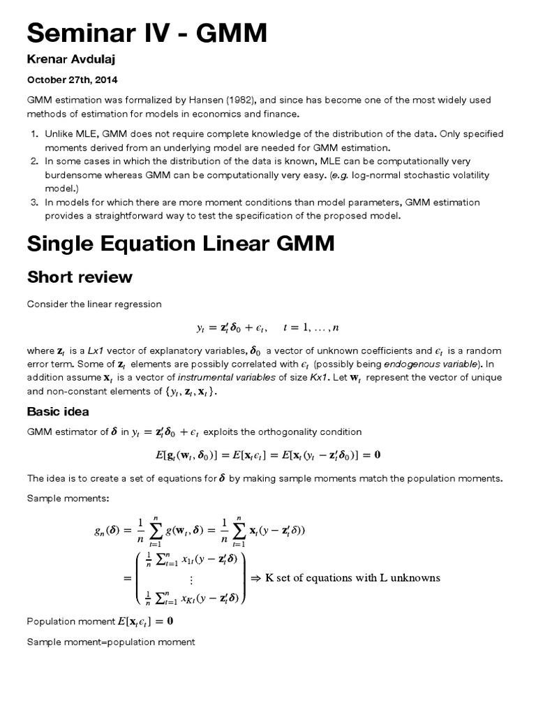 GMM | PDF | Errors And Residuals | Ordinary Least Squares