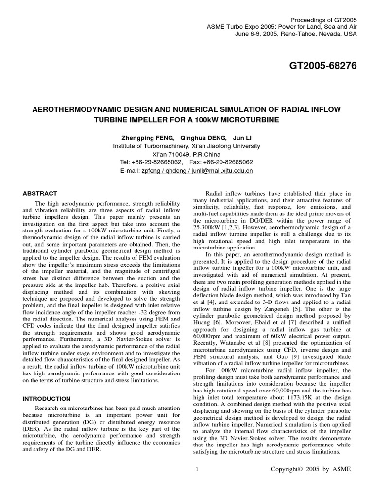 GT2005-68276 AEROTHERMODYNAMIC DESIGN AND NUMERICAL SIMULATION OF ...