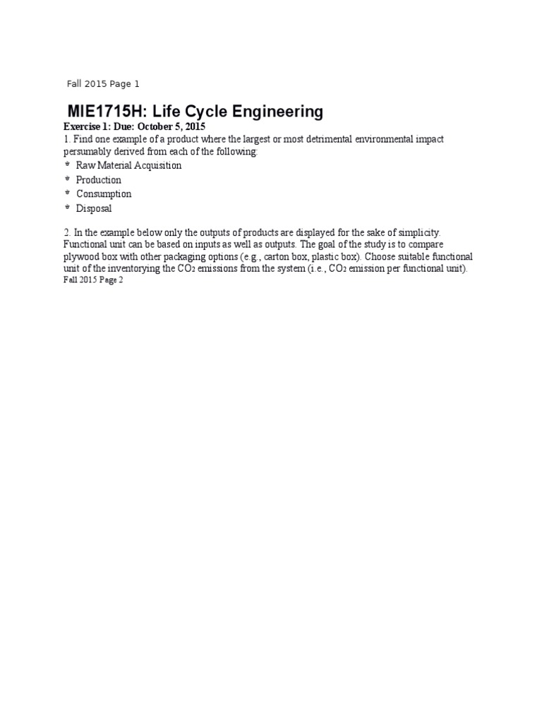 Life Cycle Engineering Exercise Overview | PDF