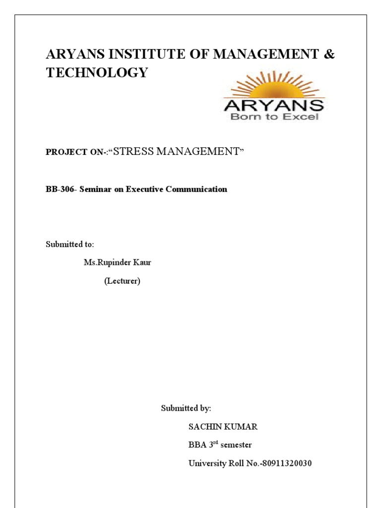 STRESS MANAGEMENT ProjecT Sachin | Download Free PDF | Coping ...