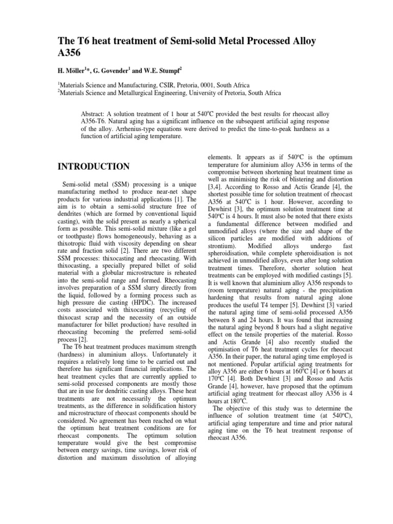 T6 Heat Treatment of A356 Rheocast Alloy | PDF | Heat Treating | Alloy