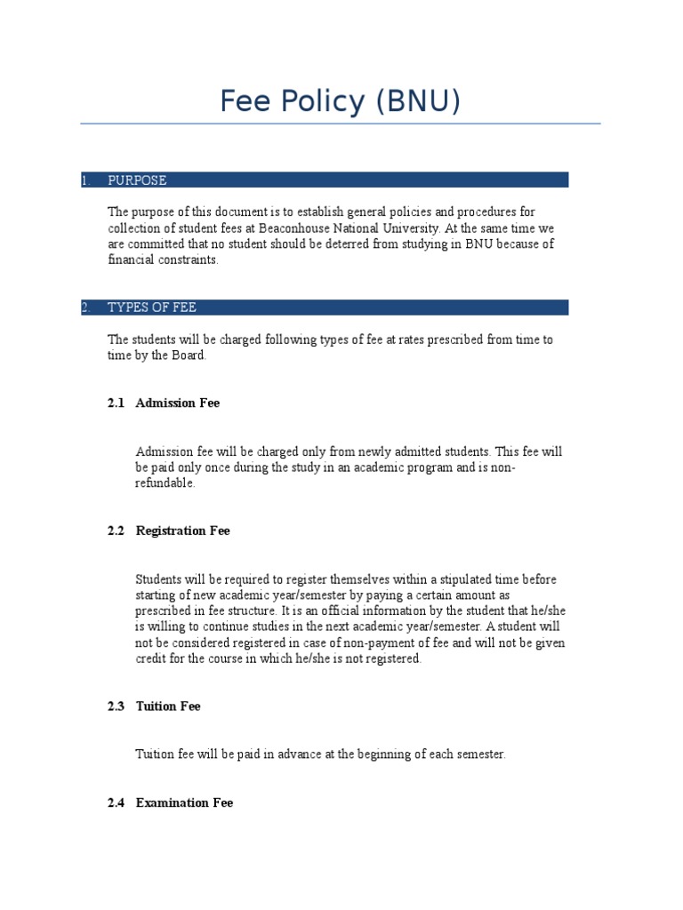 BNU Student Fee Policy Overview | PDF