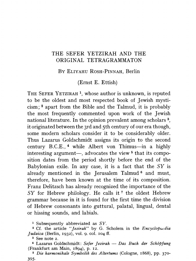 The Sefer Yetzirah and The Original Tetra Gram Mat On | PDF ...