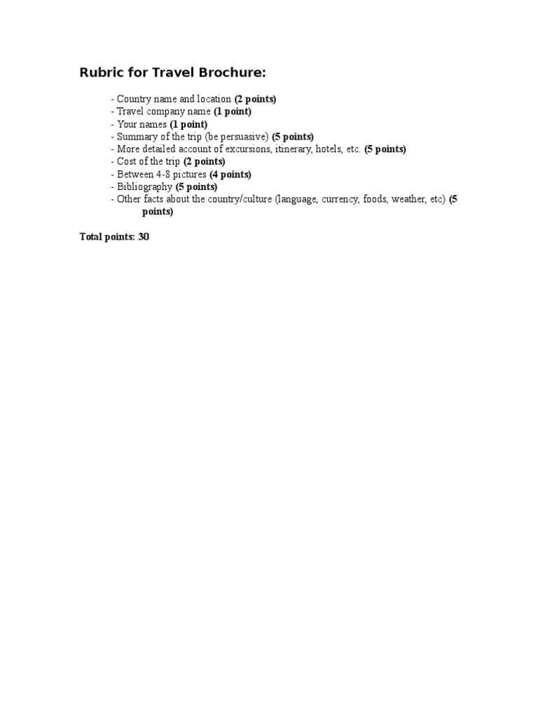 Rubric For Travel Brochure | PDF