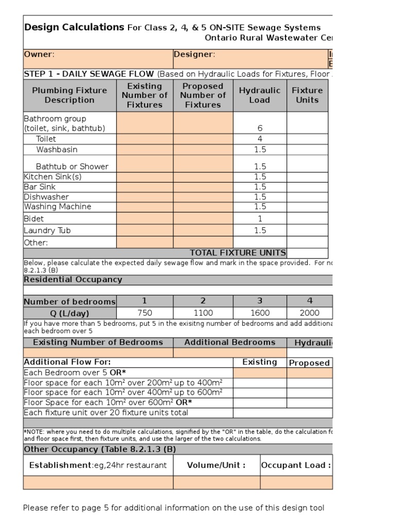 Design Calculations For ON-SITE Sewage Systems | PDF