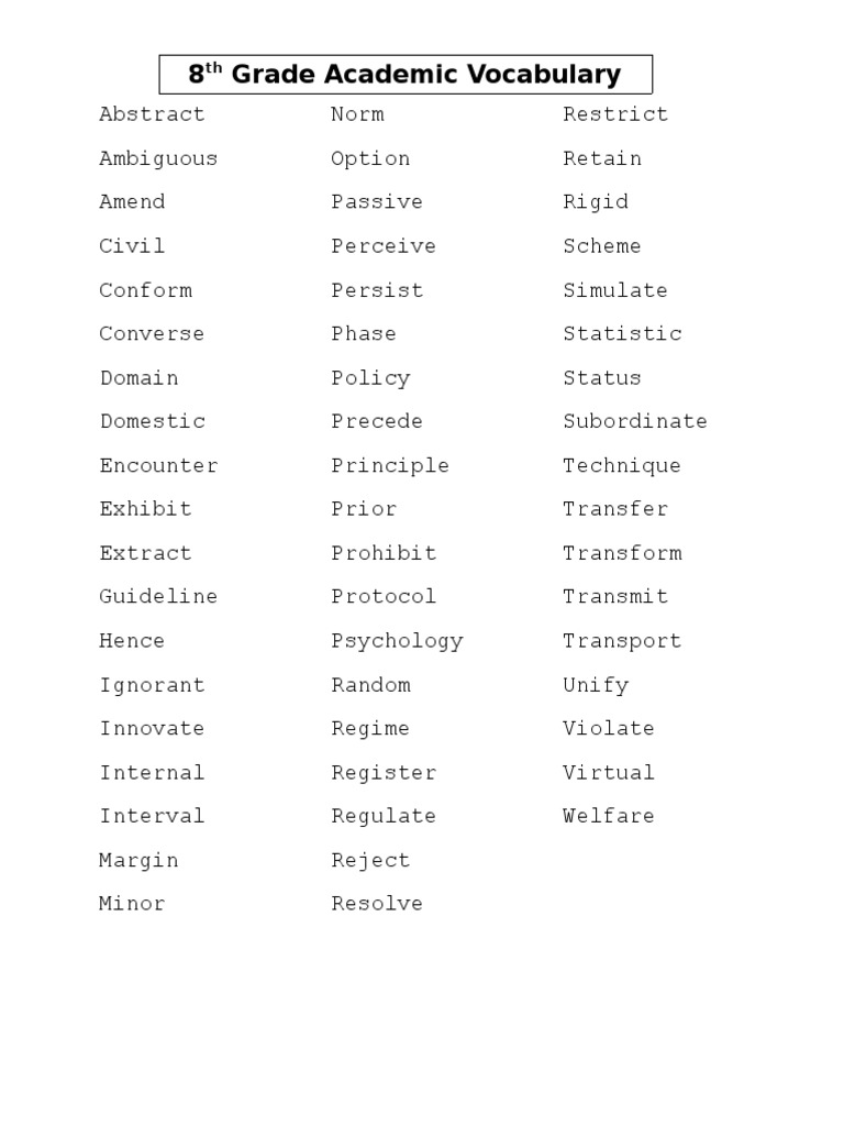 8th Grade Academic Vocabulary List | PDF | Social Science | Science ...