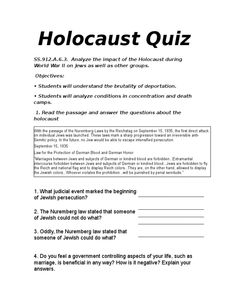 Holocaust Impact Quiz for Students | PDF