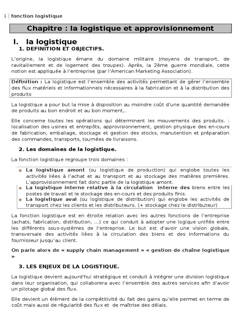 Chapitre 5 La Fonction Logistique | PDF | Logistique | Inventaire
