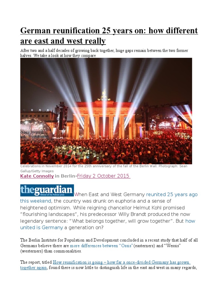 German Reunification 25 Years On How Different Are East and West Really ...