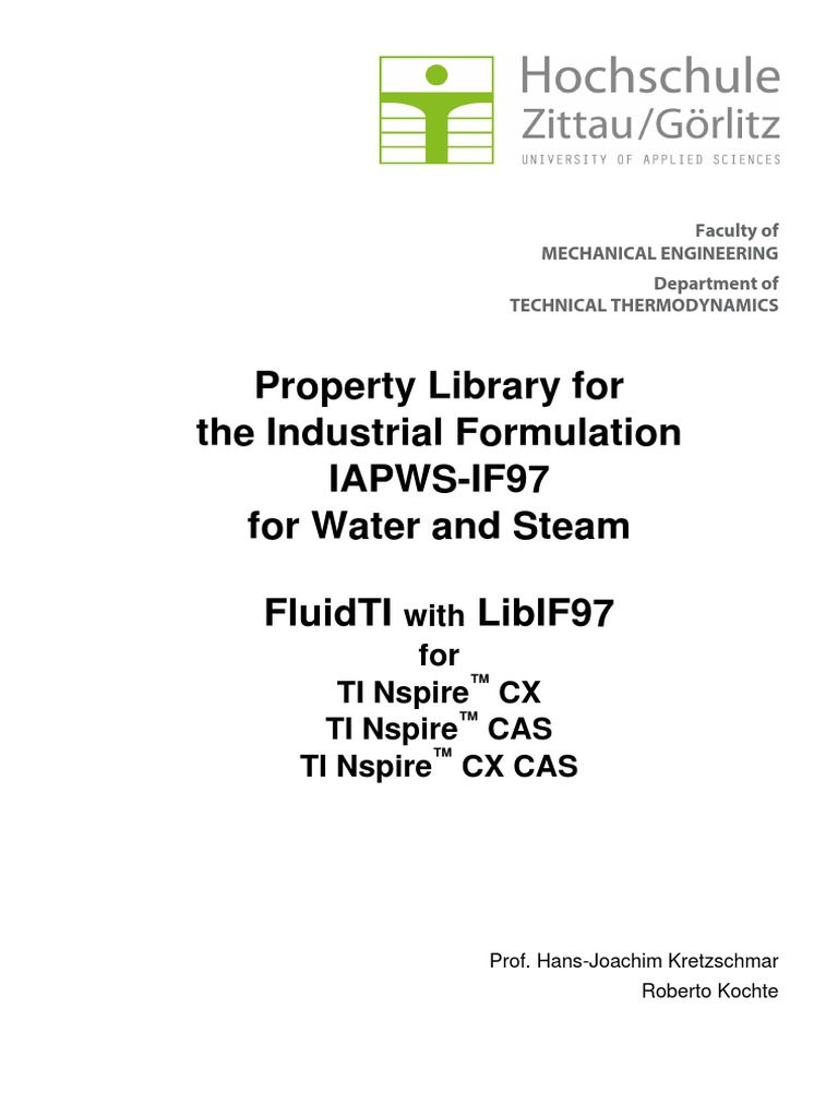 Ti Nspire CX Cas If97 Docu | PDF | Steam | Enthalpy