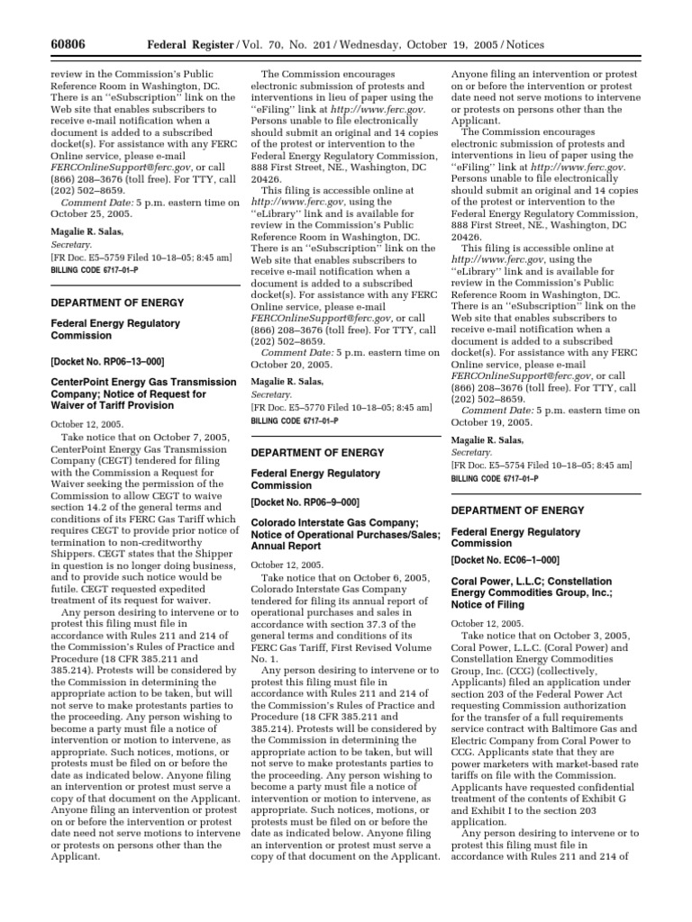 Notice: Preliminary Permits Surrender: CenterPoint Energy Gas ...