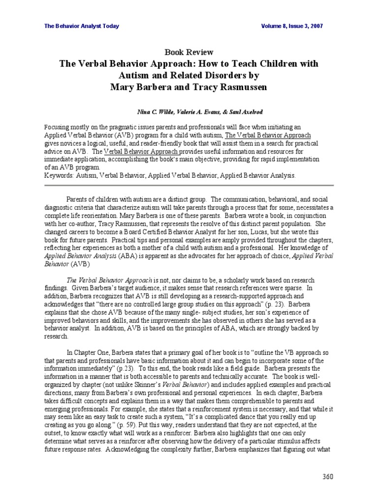 The Verbal Behavior Approach (How To Teach Children With Autism and ...