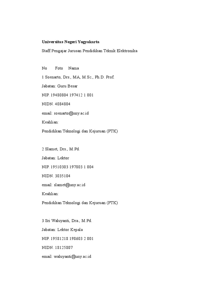 List Email Dosen UNY UGM | PDF | Instrumentasi | Sinyal (Teknik Listrik)