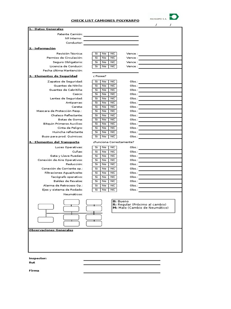 Check List Camion