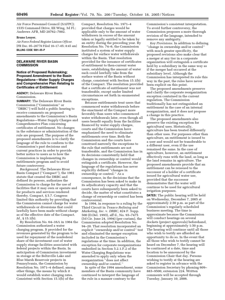 Notice: Basin Regulations Water Supply Charges and Comprehensive Plan ...